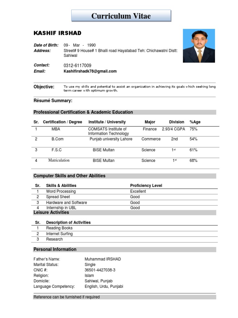 Curriculum Vitae: Kashif Irshad | PDF