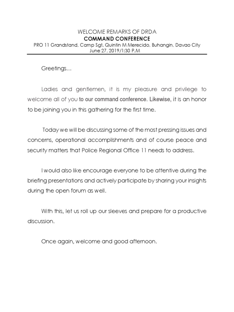 Welcome Remarks Command Conference | PDF