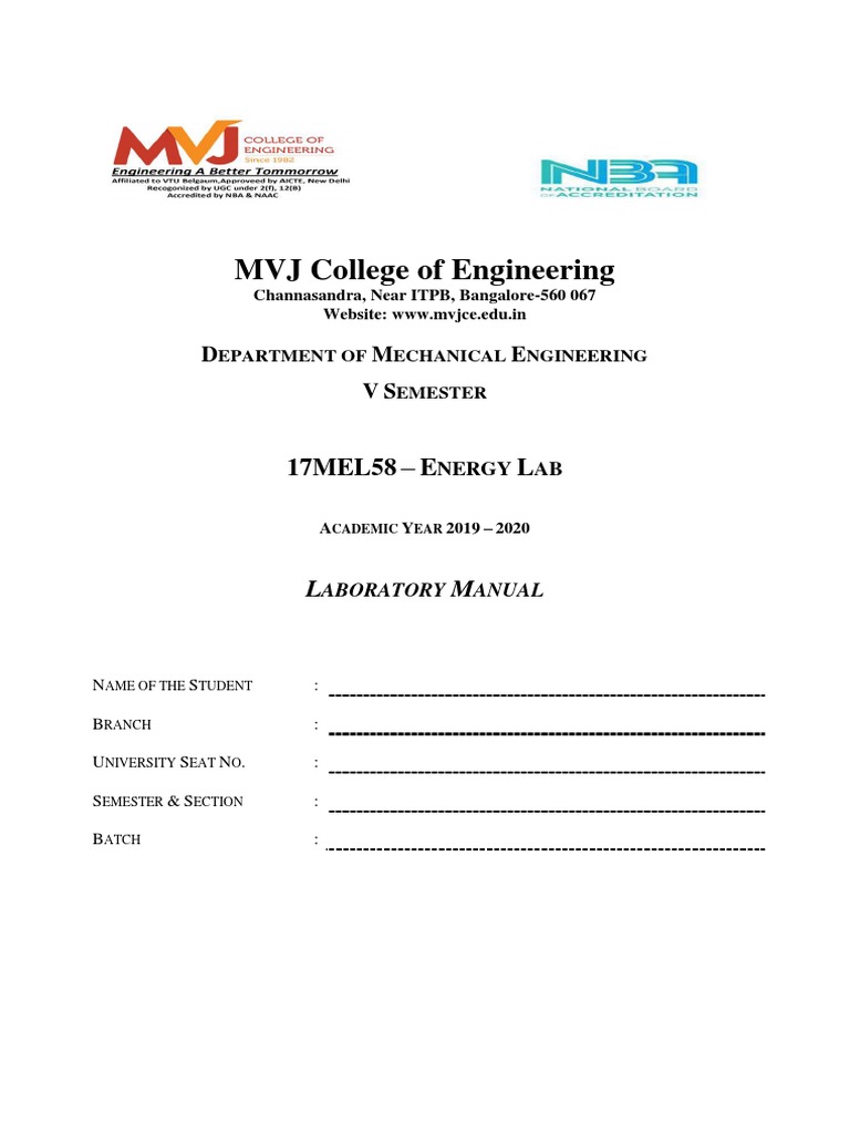 Energy Lab Manual for Mechanical Engineering | PDF | Viscosity ...