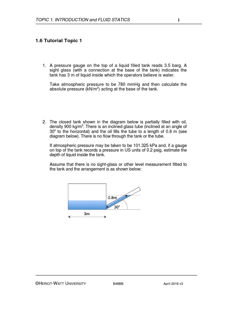 B48BB Tutorial Questions v3 | PDF | Fluid Dynamics | Flow Measurement