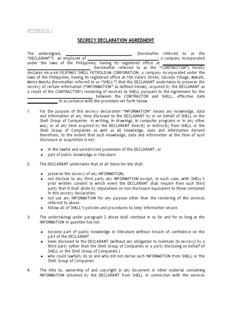 Secrecy Declaration Agreement | PDF | Non Disclosure Agreement | Business Law