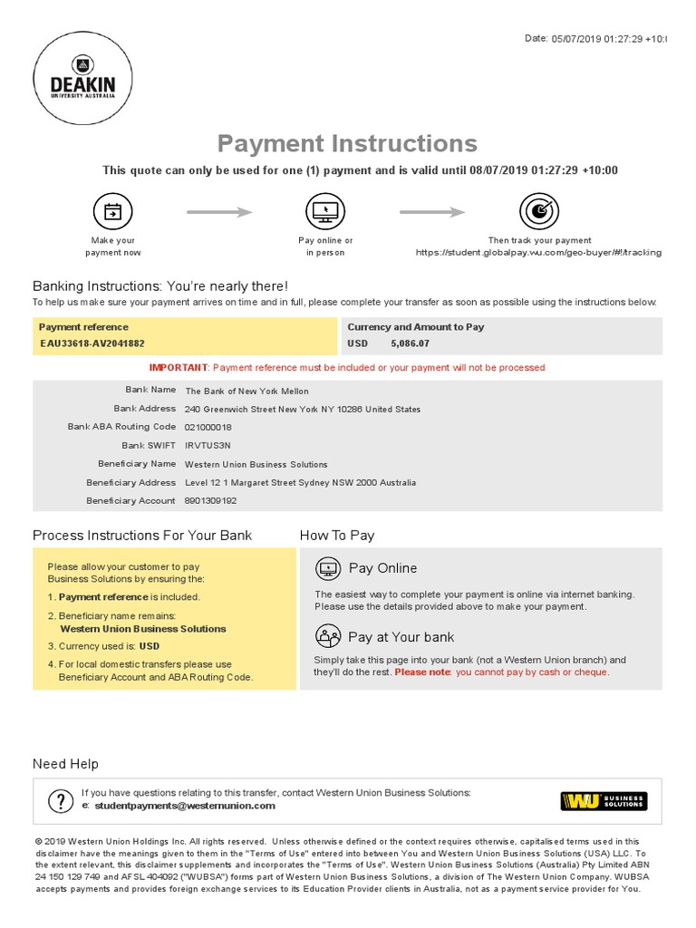 Payment Instruction PDF Western Union Payments