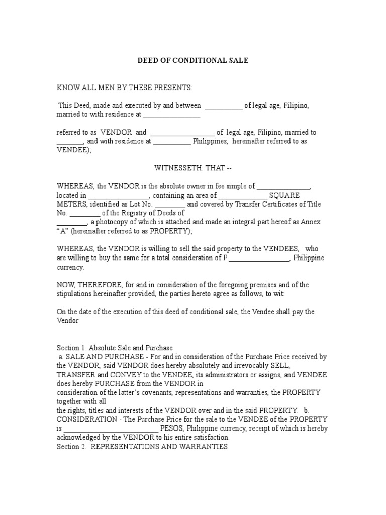 Sample Deed of Sale | PDF | Deed | Fee Simple