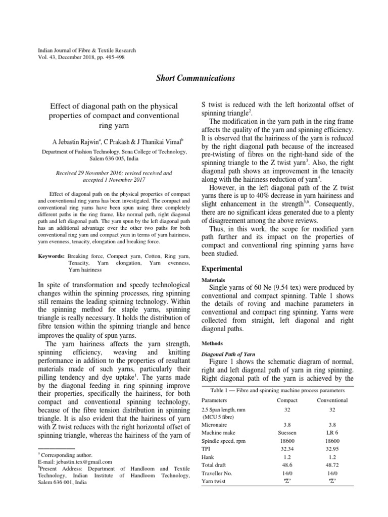 Diagonal Path Impact on Yarn Properties | PDF | Spinning (Textiles) | Yarn