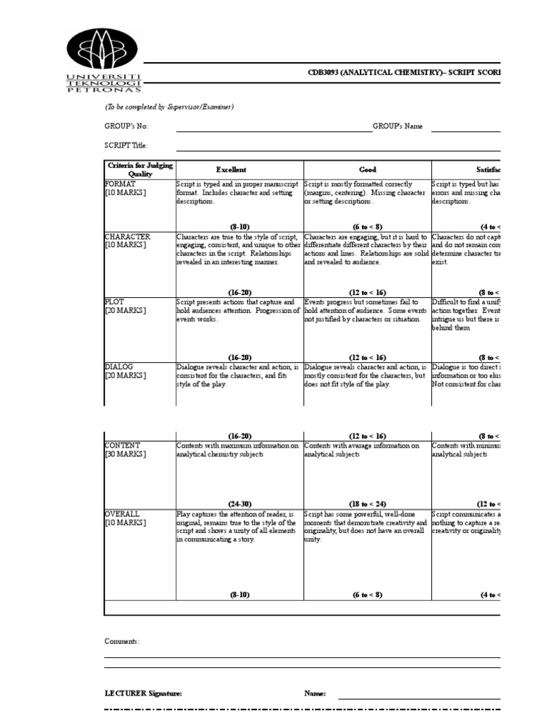 Form 10 Cdb3093 (Analytical Chemistry) - Script Score Sheet: (To Be ...