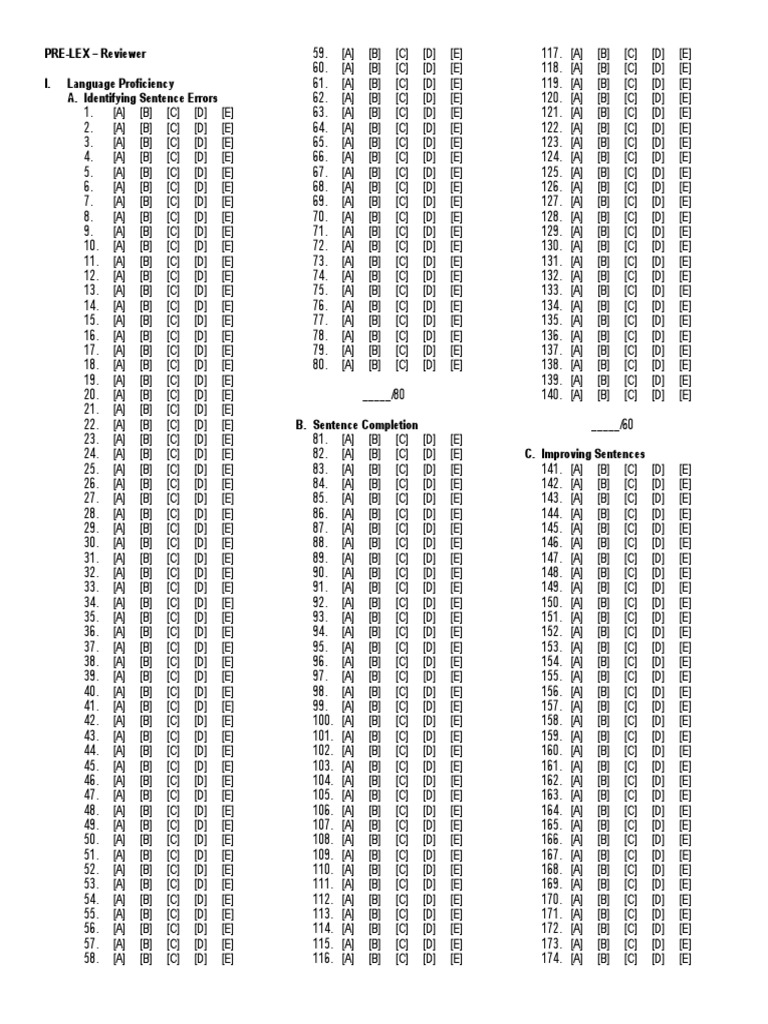 PRE-LEX Answer Sheet | PDF