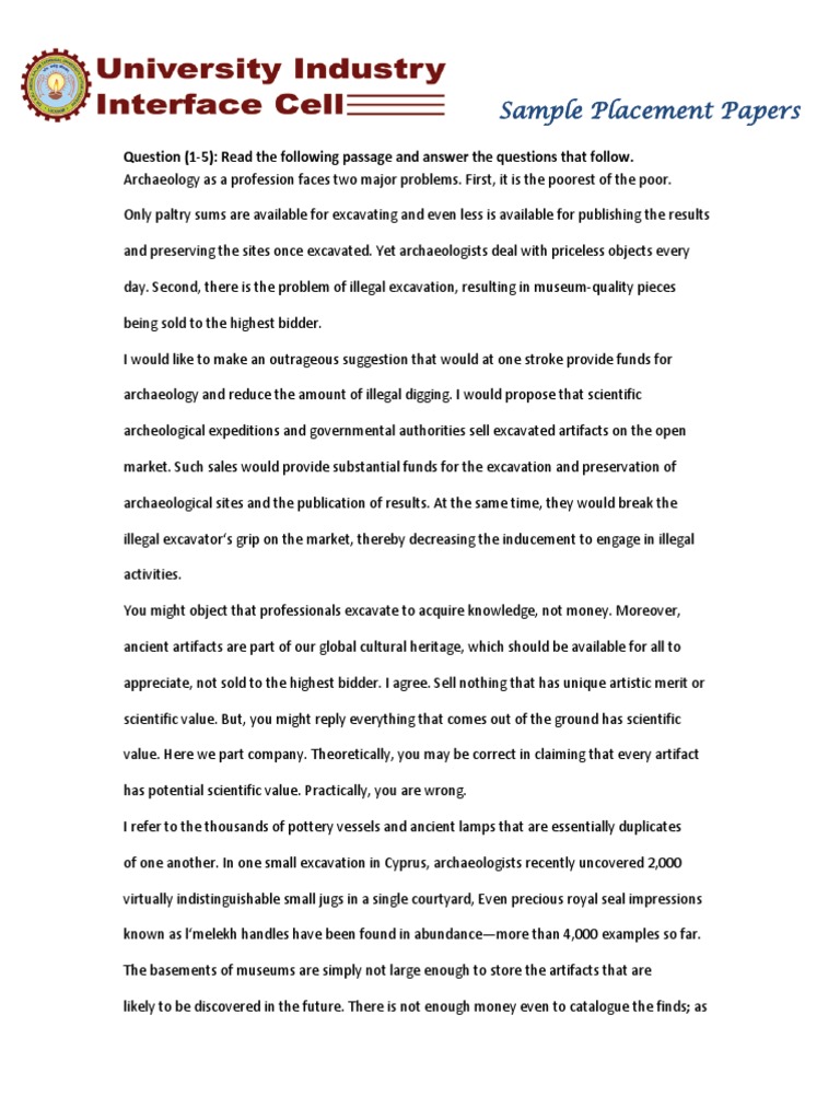 Sample Placement Papers: Question (1-5) : Read The Following Passage ...