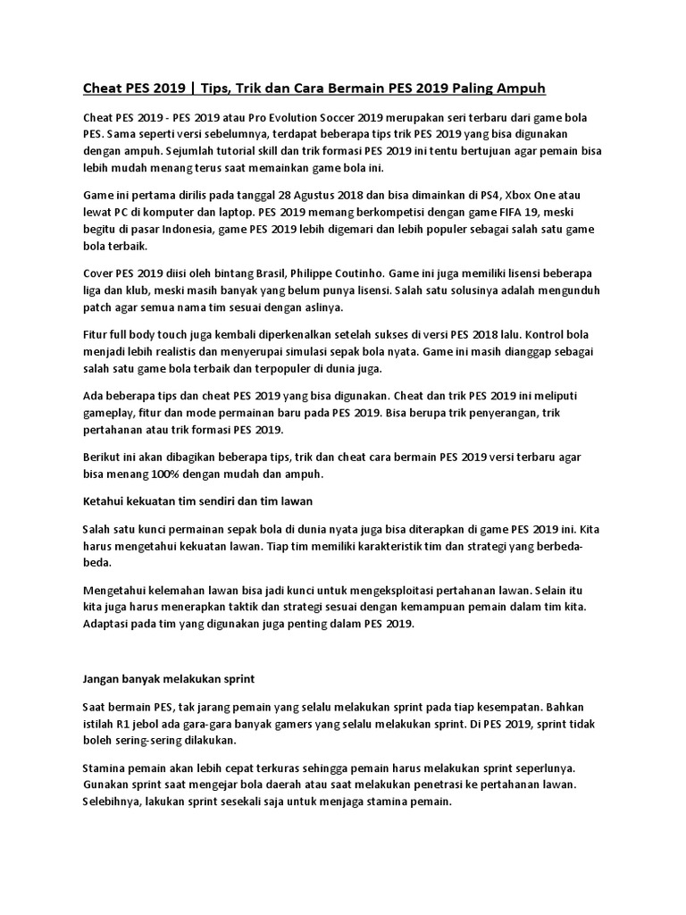 Cheat PES 2019 | PDF