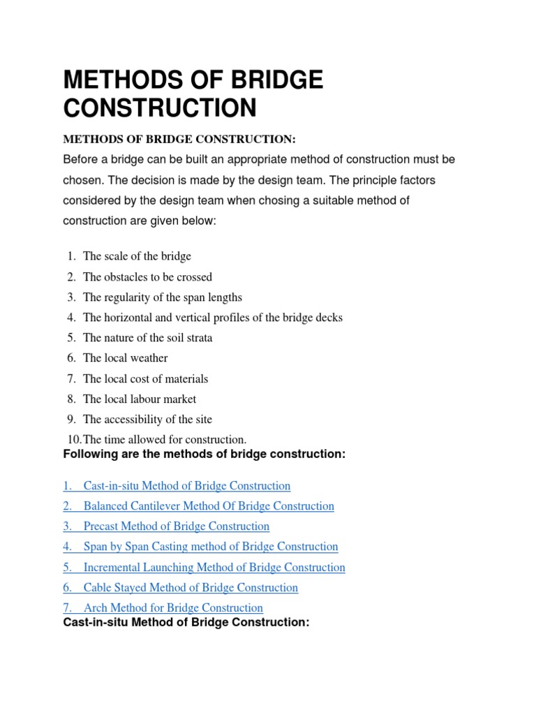 Bridge Construction Methods Guide | PDF | Prestressed Concrete ...