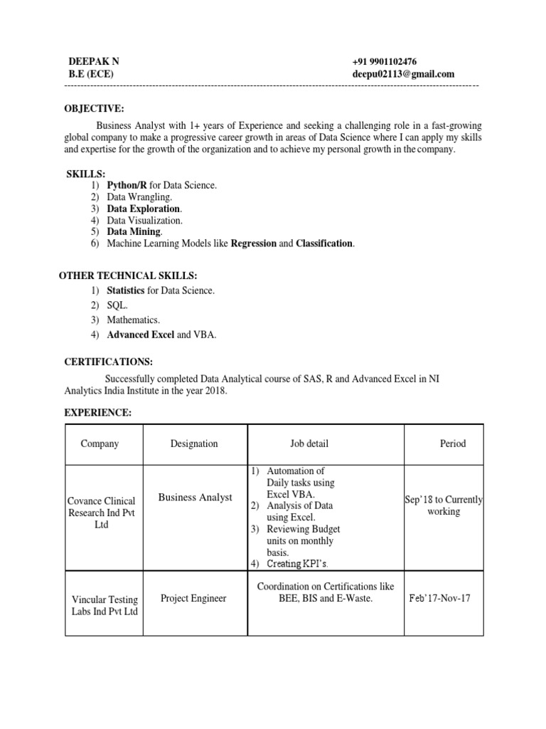 Deepak Analytics CV | PDF | Data Science | Data Analysis