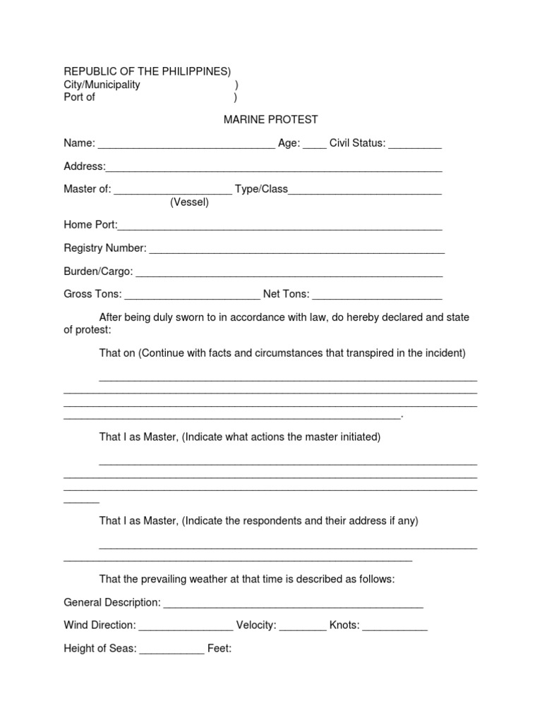 Sample Marine Protest | PDF | Shipping | Ships