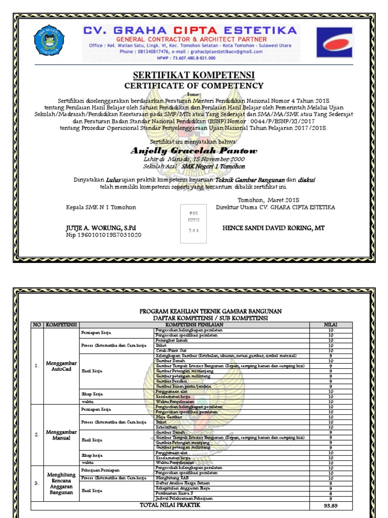 Contoh Sertifikat Kompetensi | PDF