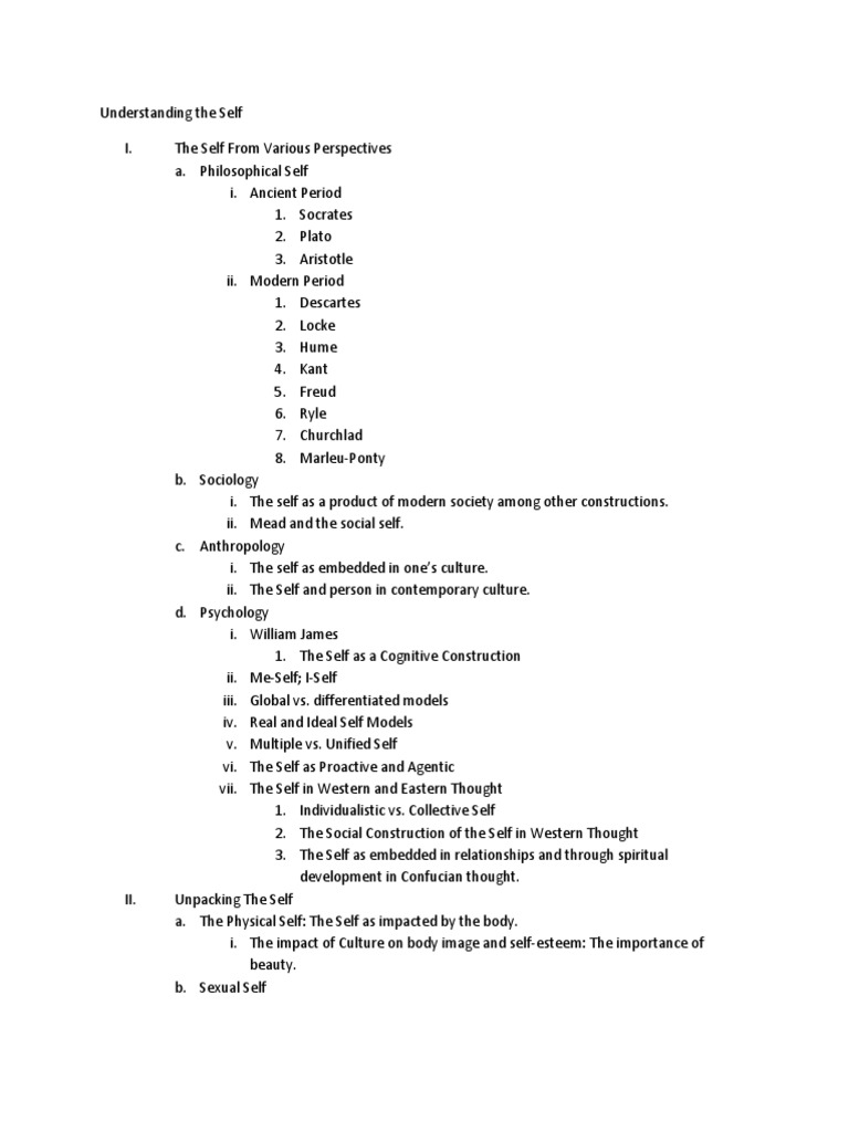 Understanding The Self Outline | PDF | Self | Western Philosophy