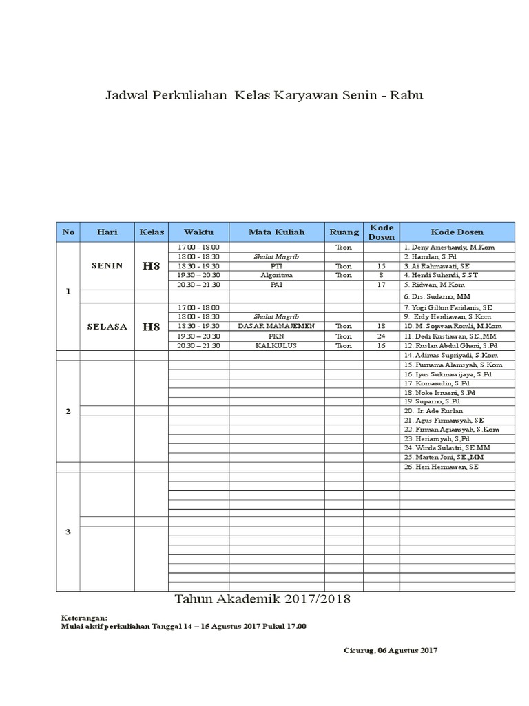 Contoh Jadwal Menggunakan Word | PDF