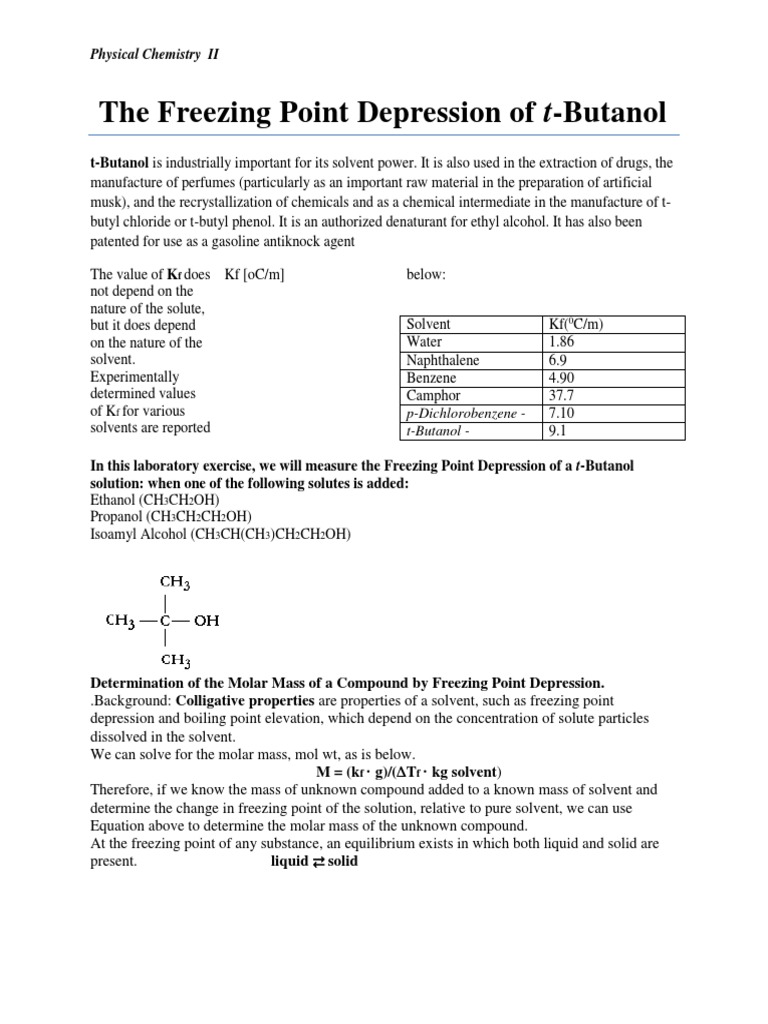 Freezing Point Depression of t-Butanol | PDF | Ethanol | Solvent