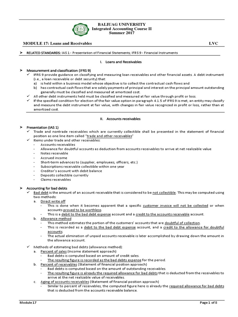 Module 17 - Receivables | PDF | Bad Debt | Debits And Credits
