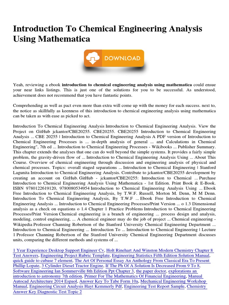Introduction To Chemical Engineering Analysis Using Mathematica | PDF | Engineering | E Books