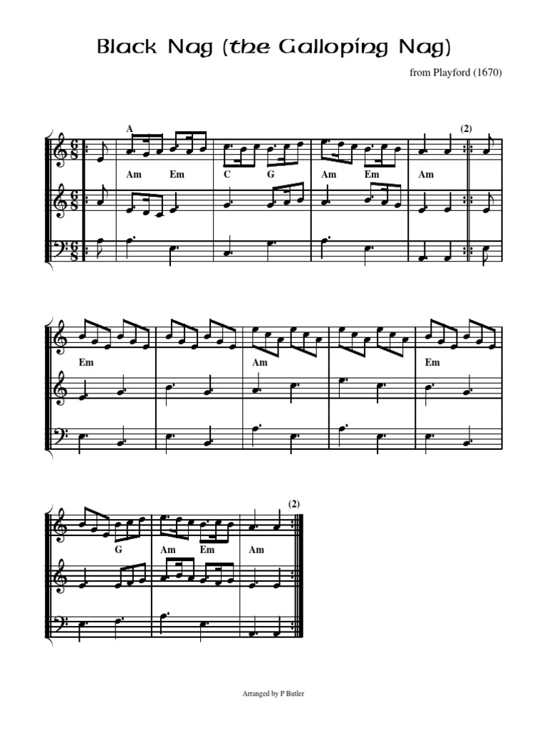 Black Nag (The Galloping Nag) : From Playford (1670) | PDF