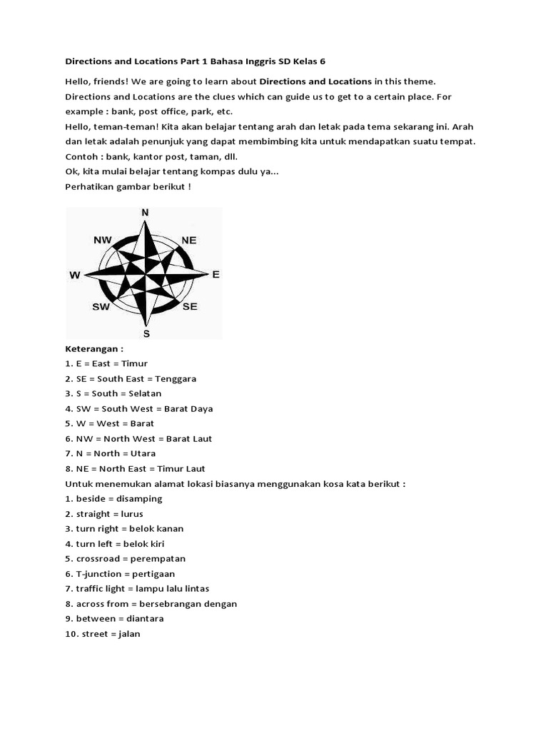 Directions and Locations Part 1 Bahasa Inggris SD Kelas 6 | PDF