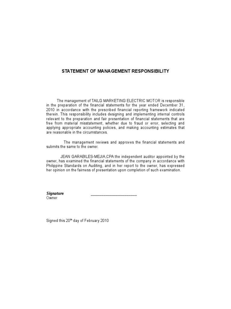 Statement of Management Responsibility | PDF