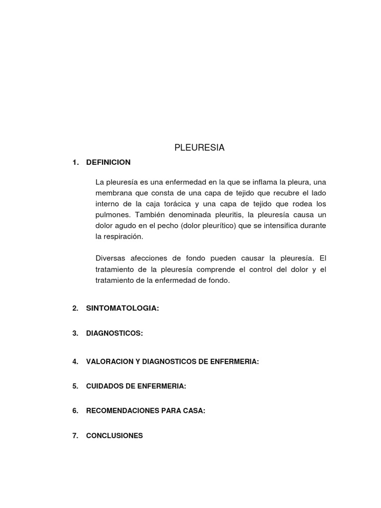 Pleuresía: Definición y Tratamiento | PDF
