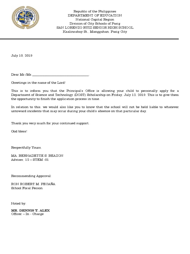 LETTER For Parents DOST | PDF