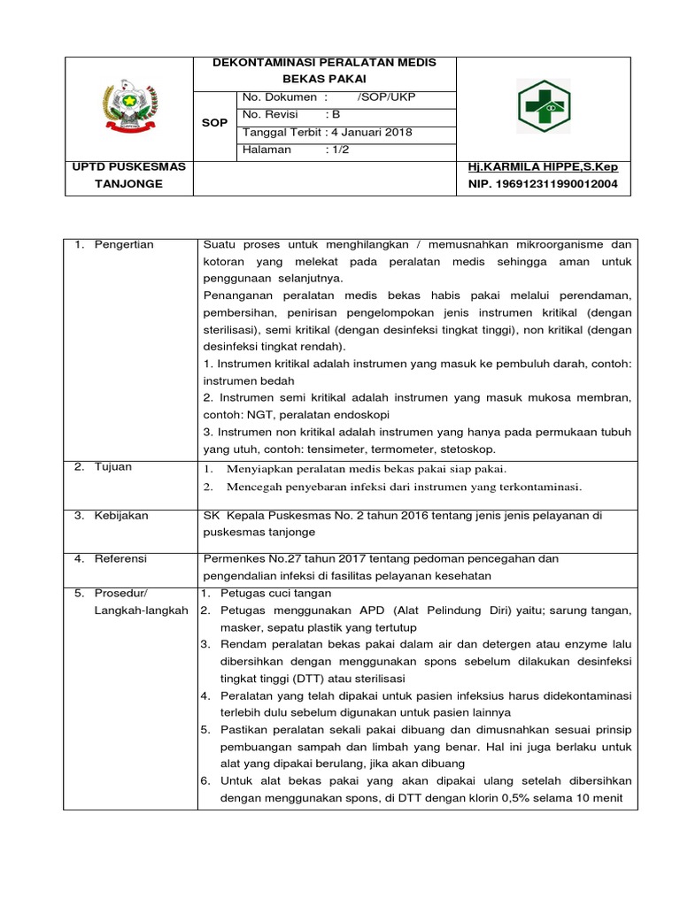 Sop Dekontaminasi Alat | PDF