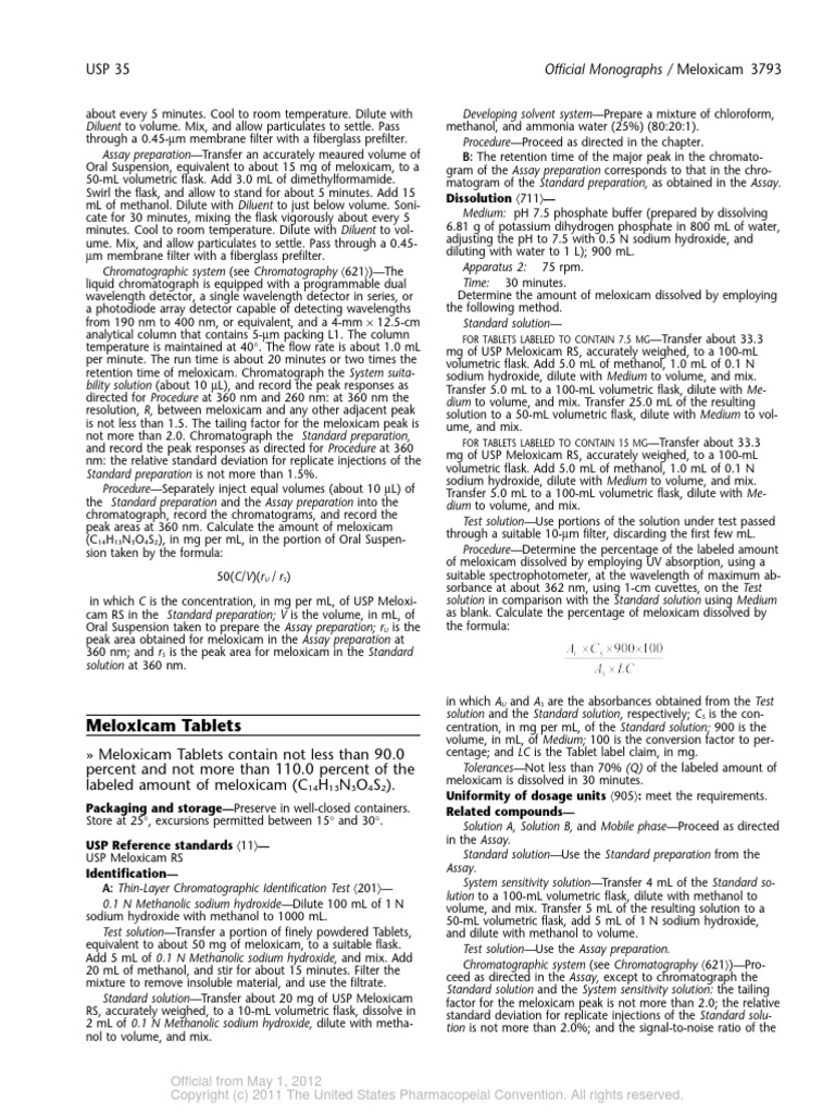 Meloxicam | PDF | Chromatography | Sodium