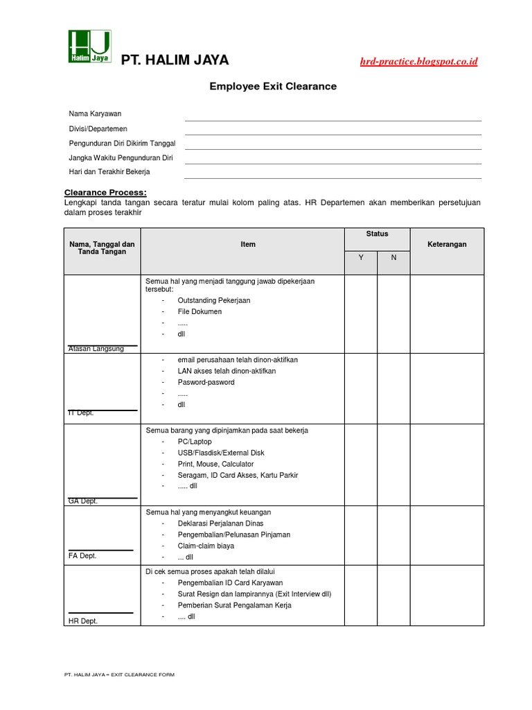 Formulir Exit Clearance Karyawan | PDF