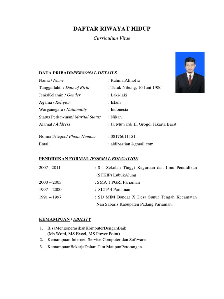 CV Rahmat Alinofia | PDF