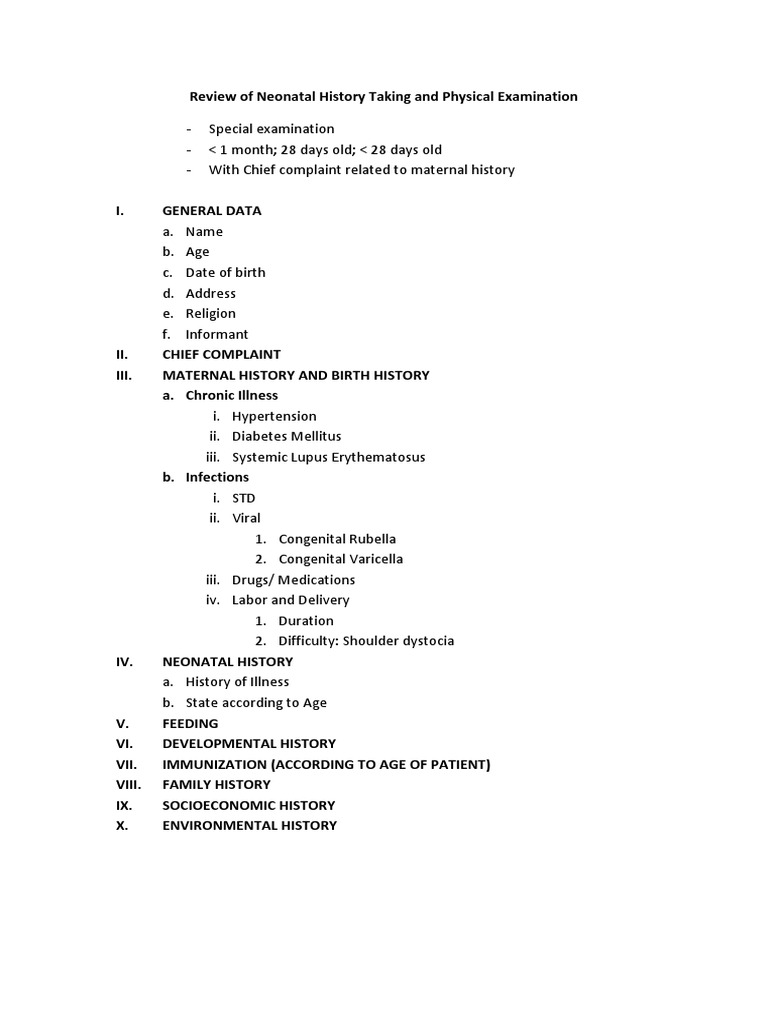 Neonatal History and Examination Guide | PDF | Childbirth | Physical ...