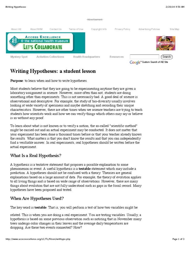 010 Writing Hypotheses | PDF | Hypothesis | Experiment