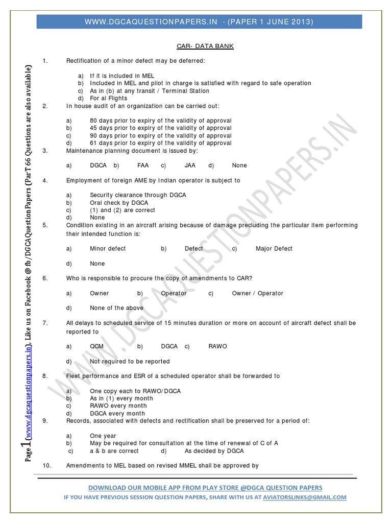 DGCA Paper 1 June 2013 Questions | PDF | Reliability Engineering ...