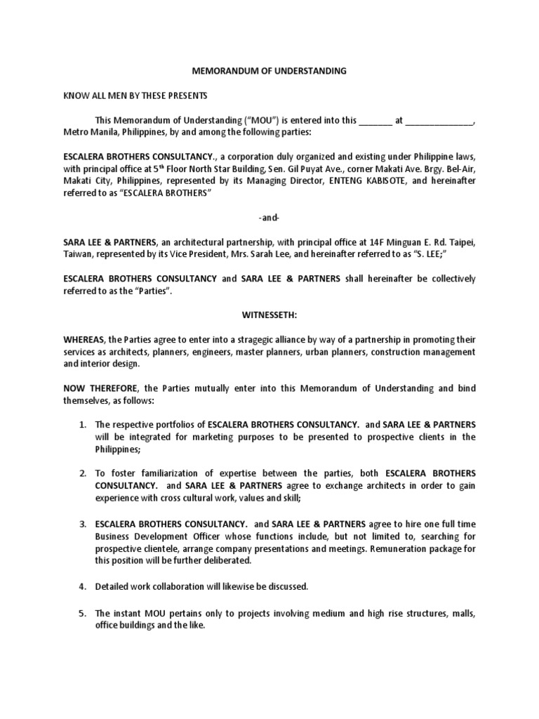Sample Memorandum of Understanding | PDF | Memorandum Of Understanding ...