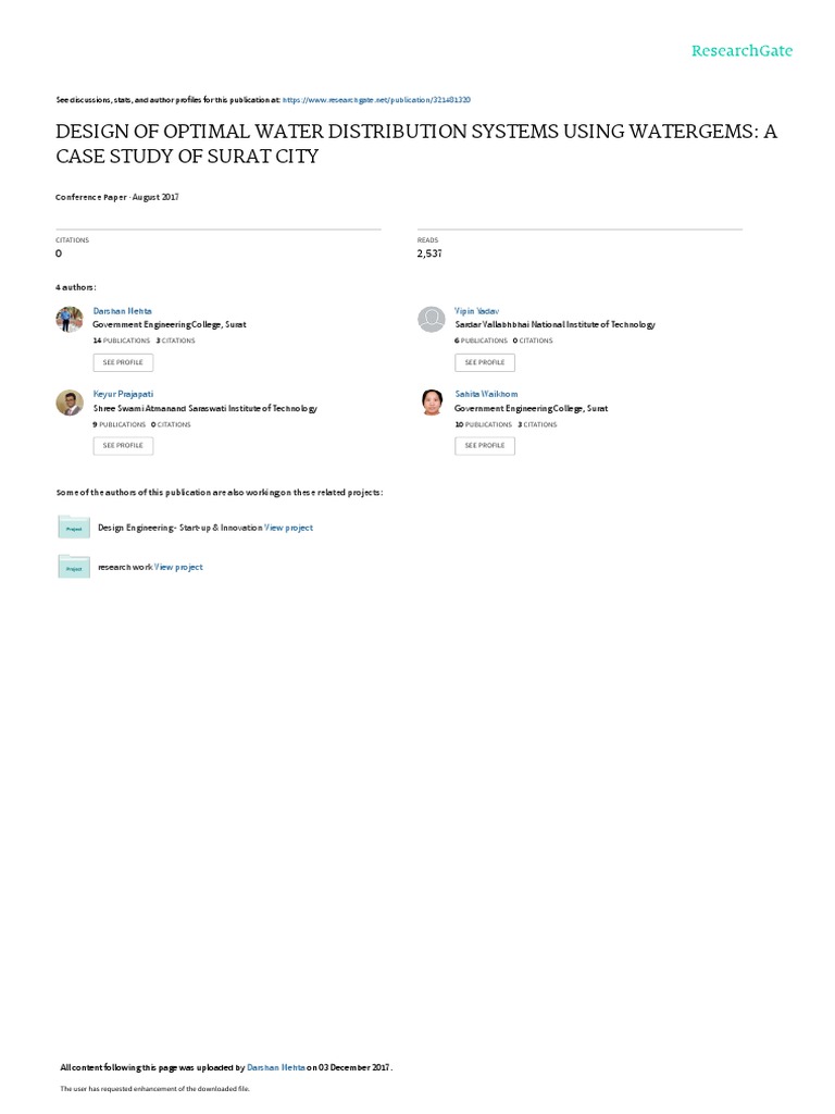 Design of Optimal Water Distribution Systems Using | PDF | Water Supply ...