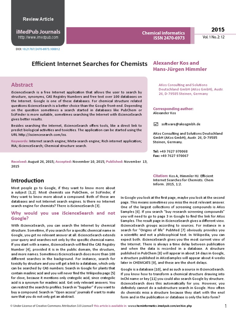 Efficient Internet Searches For Chemists | PDF | Databases | World Wide Web