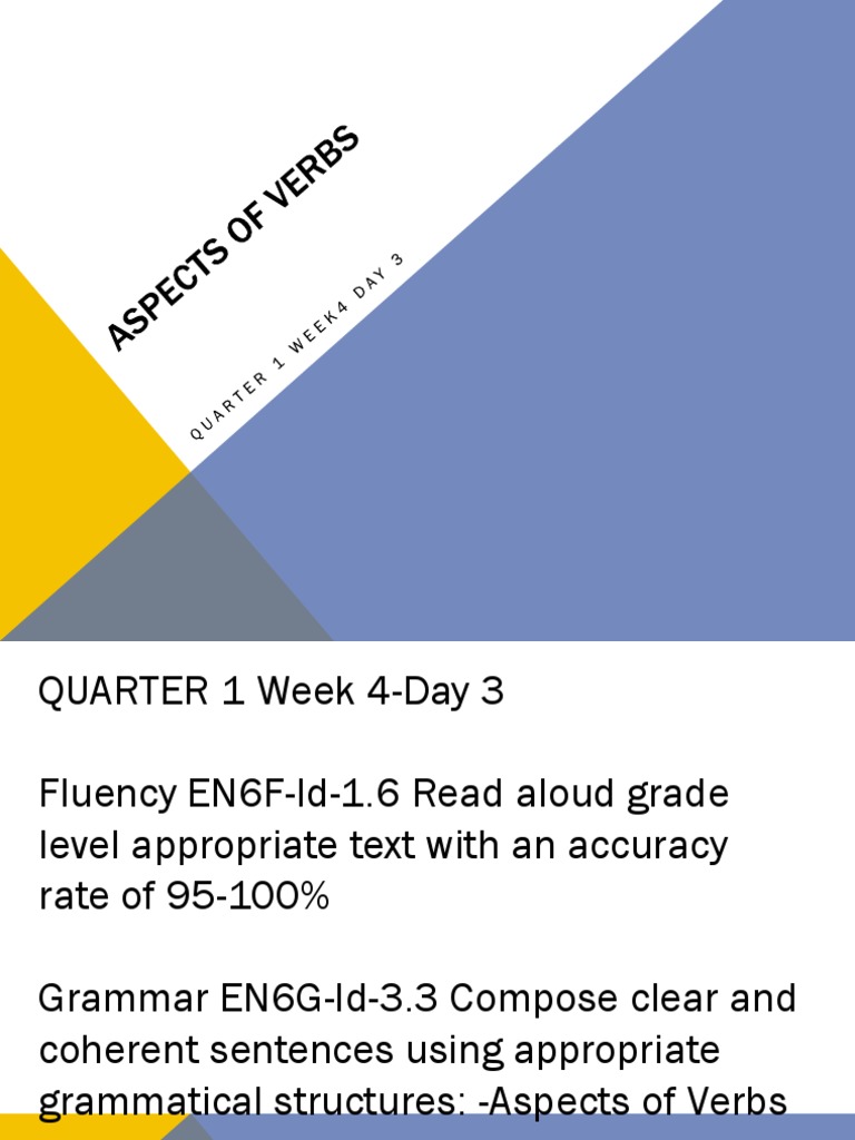 Aspects of Verbs - PPTX Version 1 | PDF | Grammatical Tense | Verb