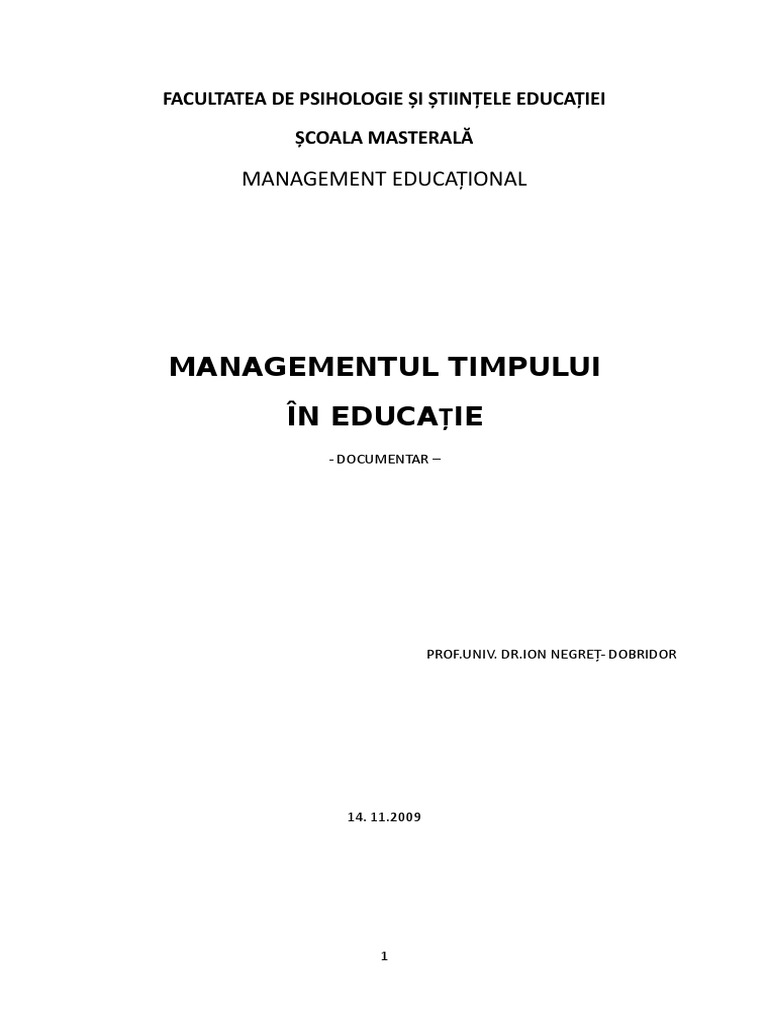 Managementul Timpului | PDF | Project Management | Time Management