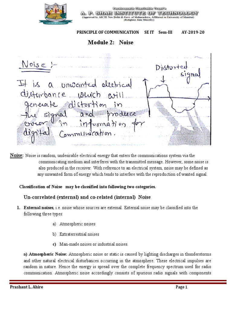 Module 2: Noise: Principle of Communication Se It Sem-Iii Ay-2019-20 ...