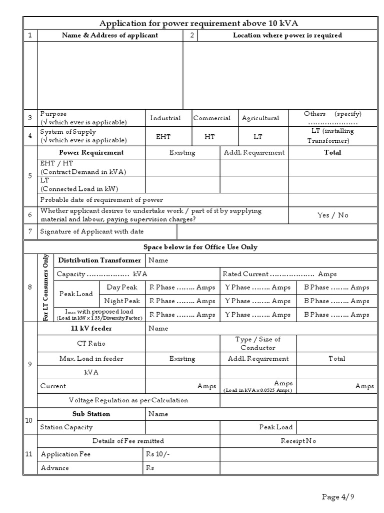 KSEB Power Requirement Application Form | PDF | Electric Power ...