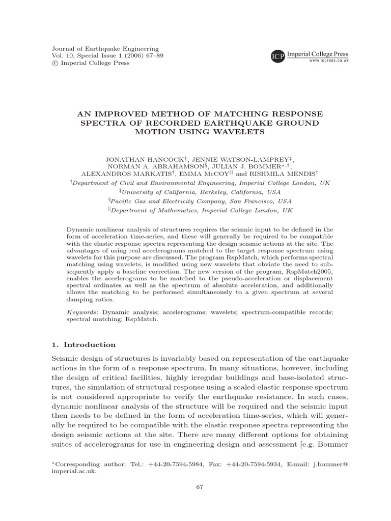 An Improved Method of Matching Response Spectra of Recorded Earthquake Ground Motion Using ...