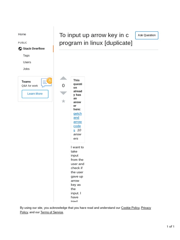 To Input Up Arrow Key in C Program in Linux (Duplicate) : Stack Overflow | PDF