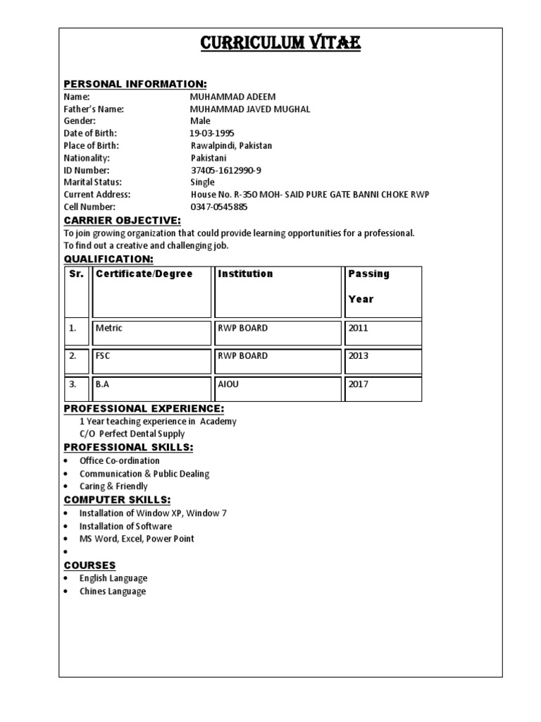 Curriculum Vitae: Personal Information | PDF