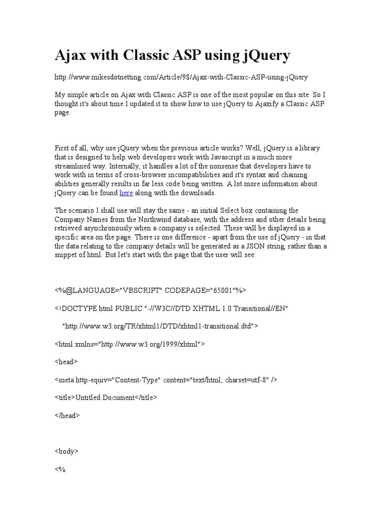 Ajax With Classic ASP Using Jquery | PDF | Ajax (Programming) | Json