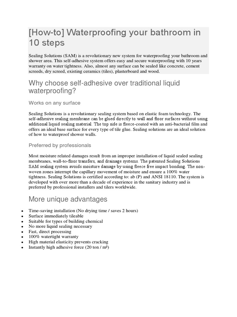 (How-To) Waterproofing Your Bathroom in 10 Steps: Why Choose Self ...