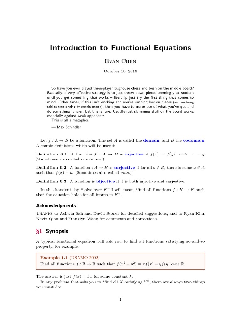Functional Eqauations Intro PDF | PDF | Equations | Function (Mathematics)