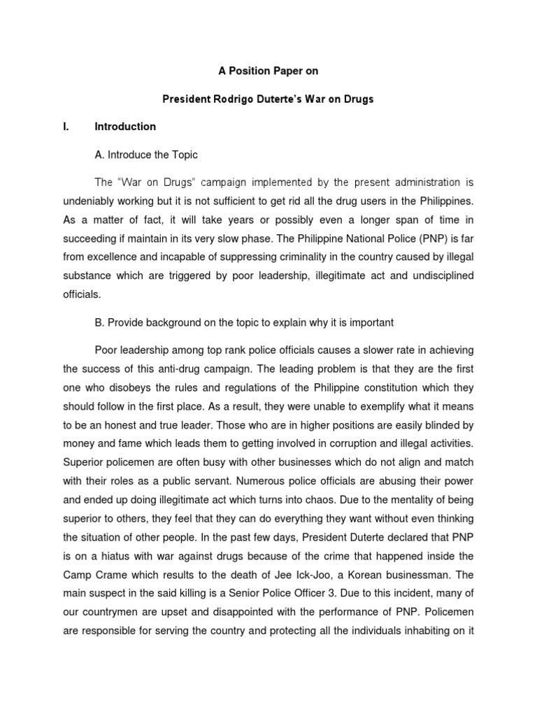A Position Paper On President Rodrigo Duterte's War On Drugs | PDF ...