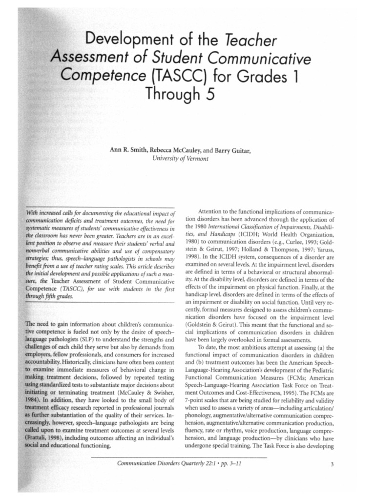 Assessment of Student Communicative Competence (TASCC) For Grades 1 ...