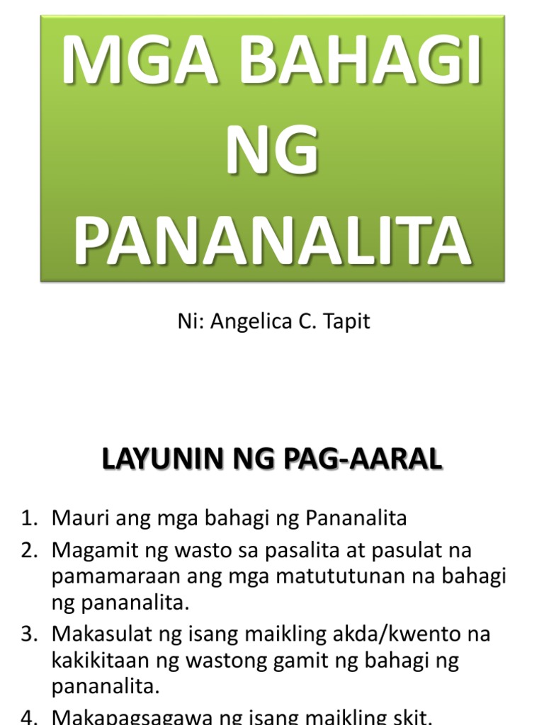 Ang Mga Bahagi NG Pannalita | PDF
