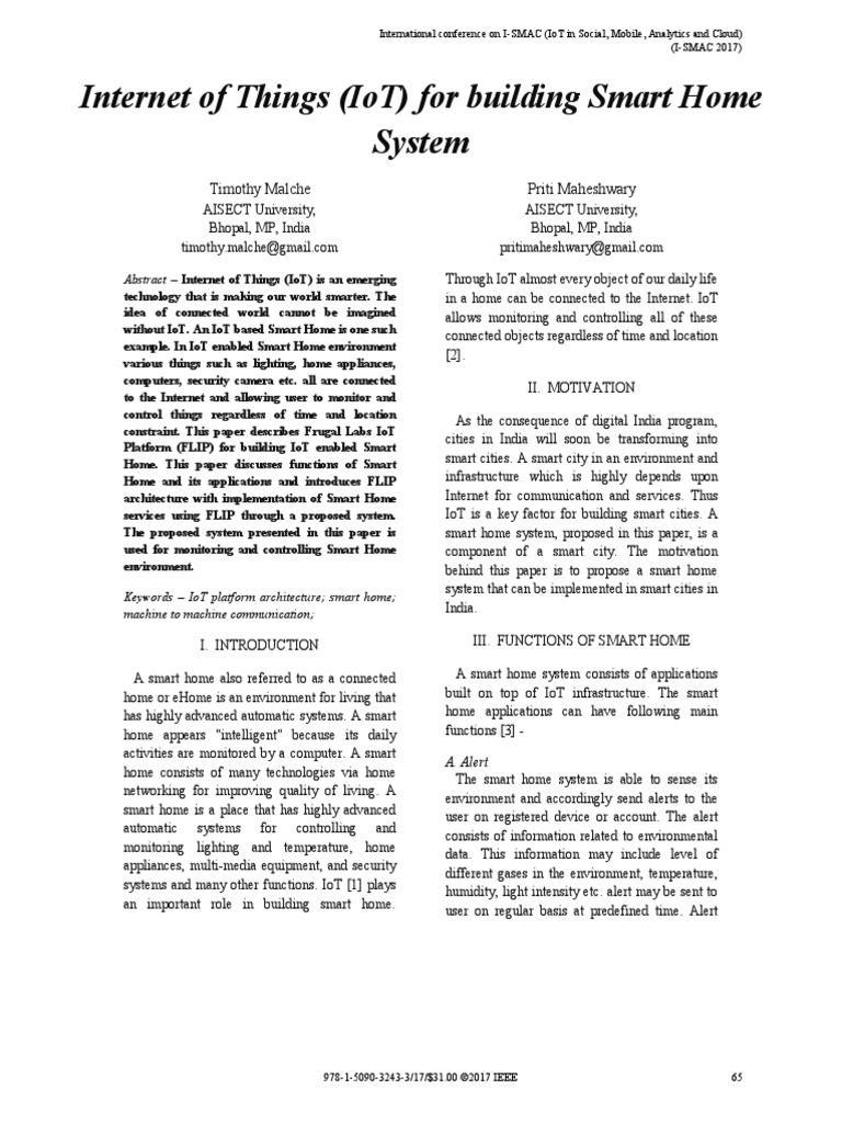 Smart Home System | PDF | Internet Of Things | Home Automation